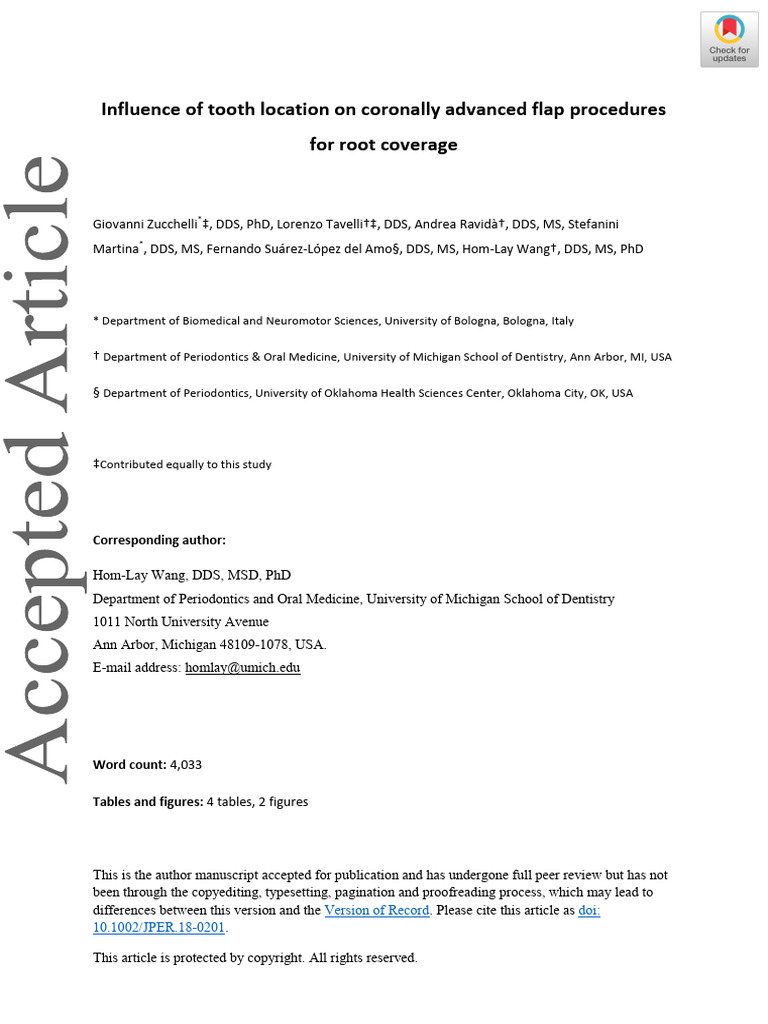 Influence of Tooth Location On Coronally Advanced Flap Procedures For ...