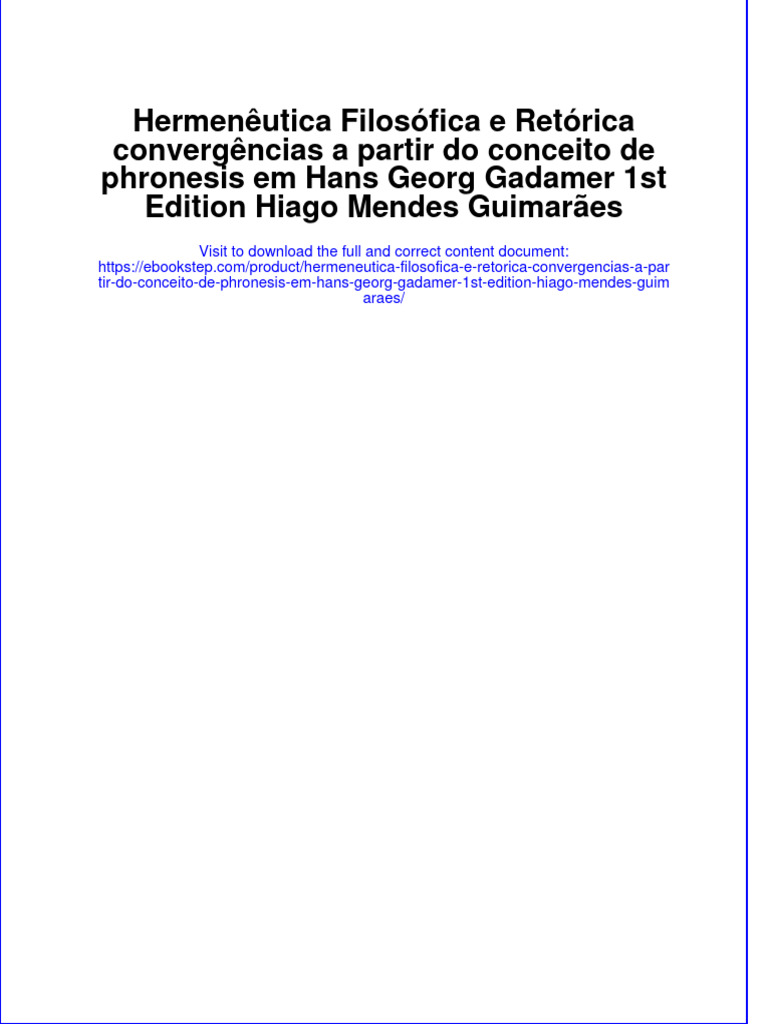 Hermenêutica Filosófica E Retórica Convergências A Partir Do Conceito