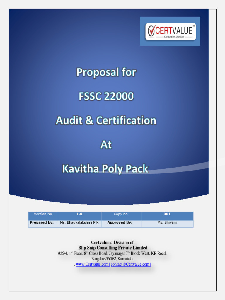 Proposal - FSSC 22000 Compliance, Audit Certification | PDF ...
