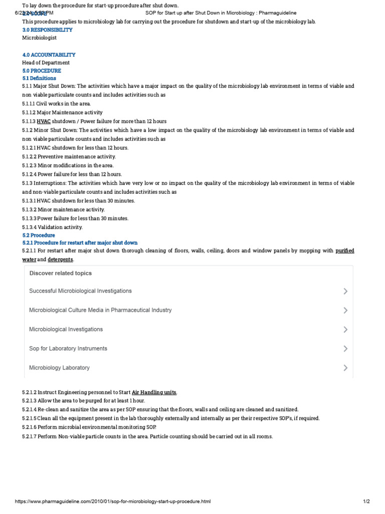 Microbiology Lab Start-Up SOP | PDF | Science & Mathematics | Computers