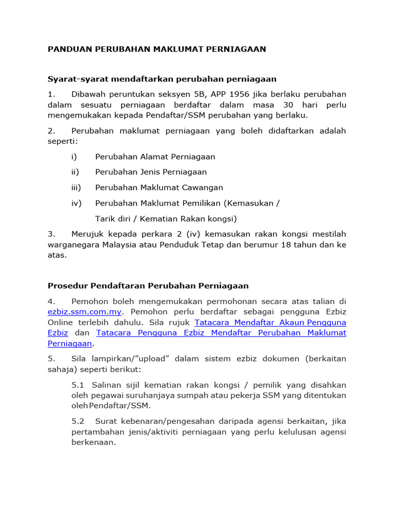 Panduan Pendaftaran Perubahan Maklumat Perniagaan | PDF