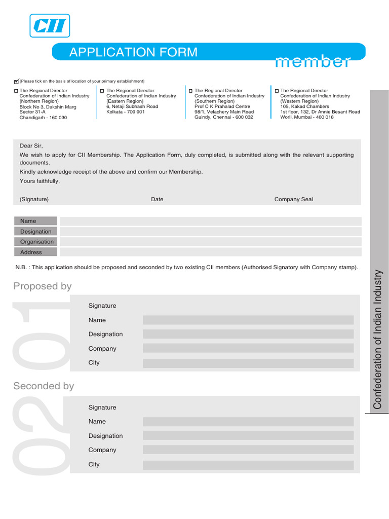 Membership Form CII Apr 2024 | PDF | Capital (Economics) | Joint Venture
