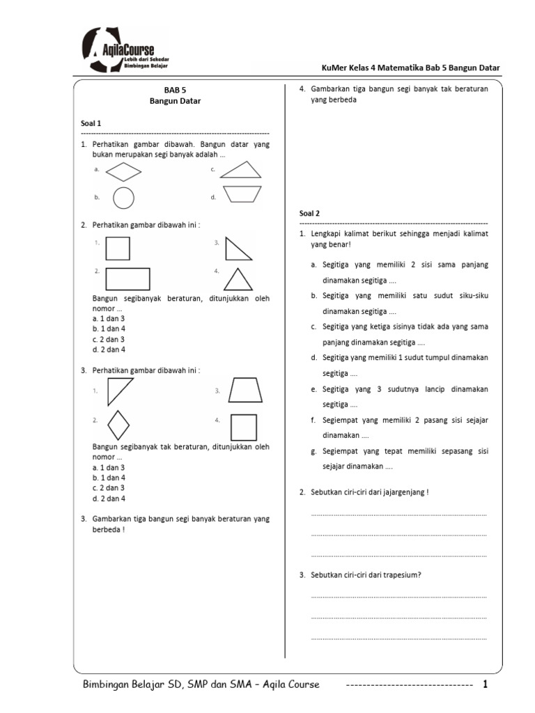 Kelas 4 Matematika Bab 5 Bangun Datar Kumer 2022 | PDF