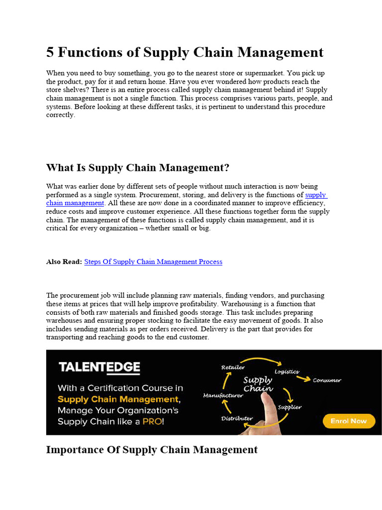 5 Functions of Supply Chain Management | PDF | Supply Chain Management ...