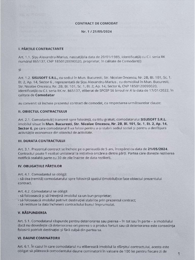 Contract Comodat | PDF