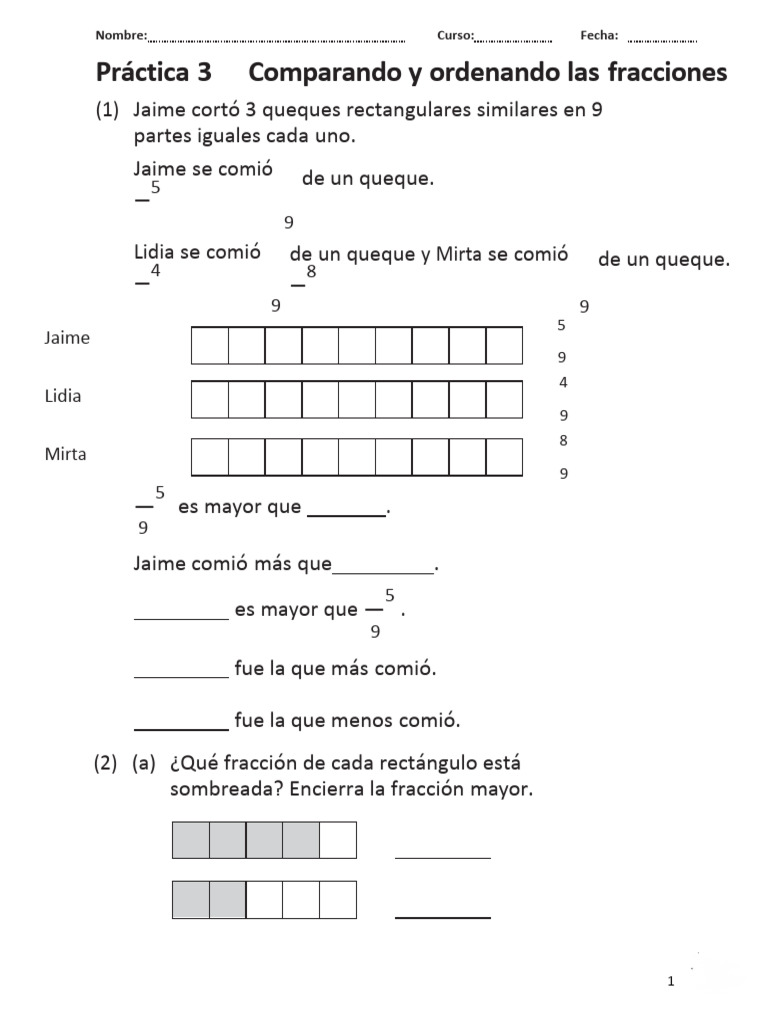 Comparación y Orden de Fracciones | PDF