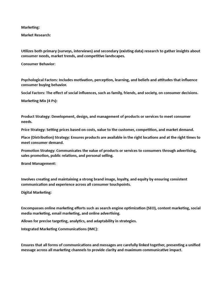 Notes MARKETING NOTES AND SUMMARIES | PDF | Business
