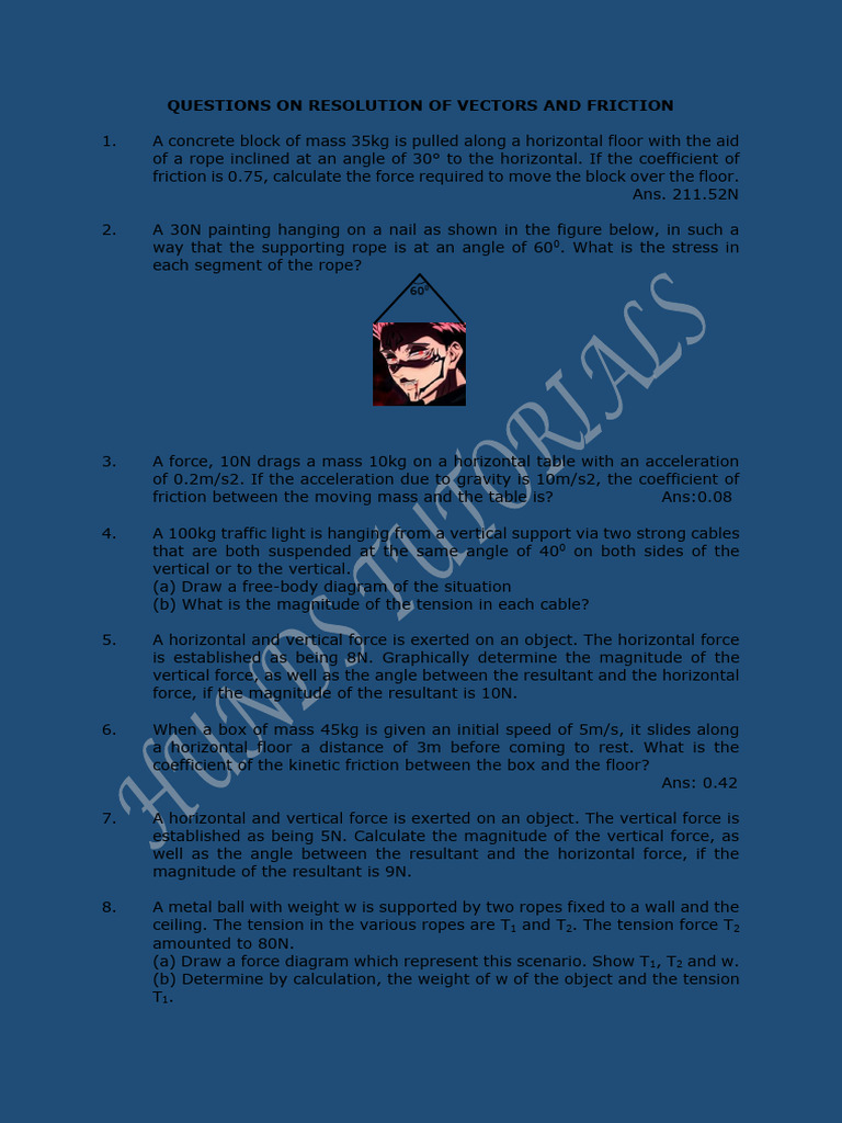 Question On Resolution of Vectors and Friction | PDF | Force | Friction