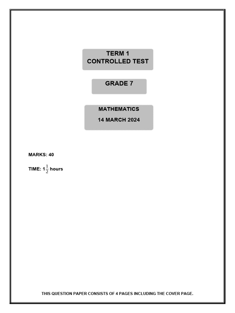 Math GR 7 TERM 1 TEST | PDF | Arithmetic | Mathematics