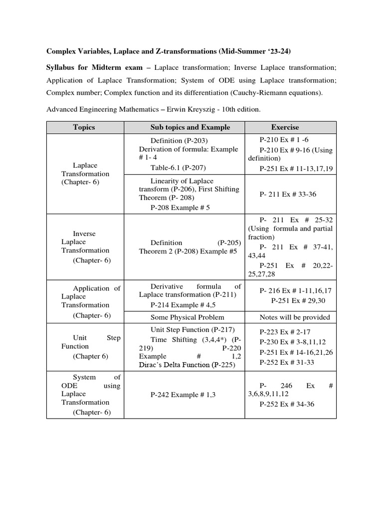 Exercise Mid (Summer) | PDF | Complex Number | Laplace Transform