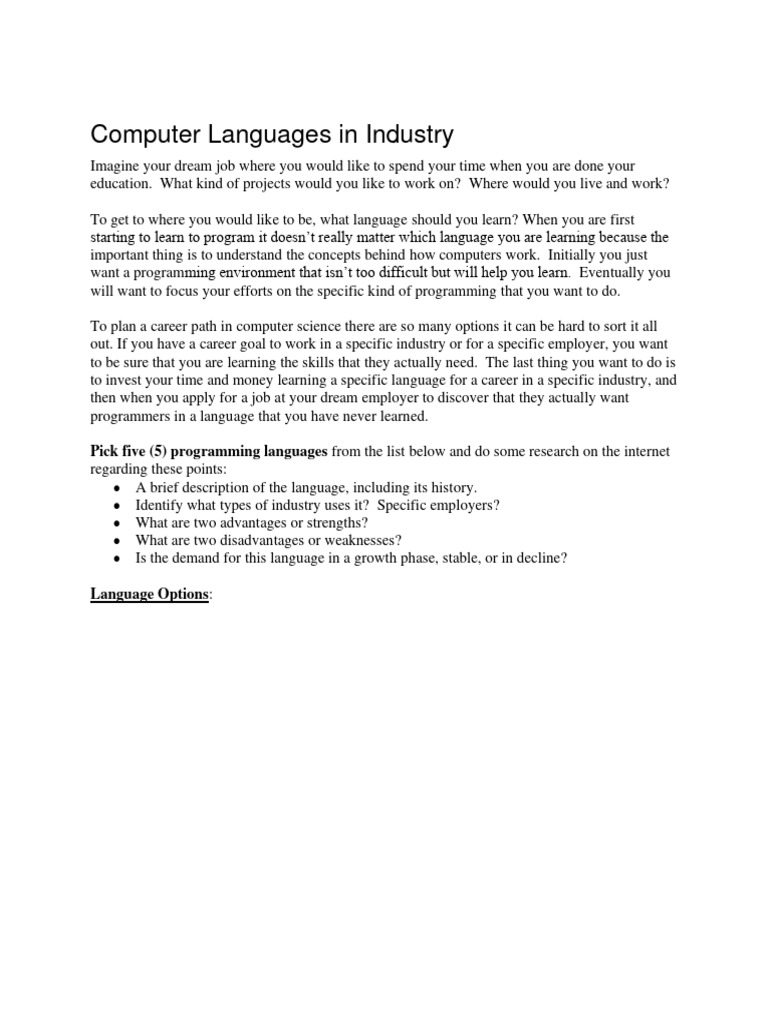CE1 - Computer Languages in Industry - Student Handout | PDF | World ...