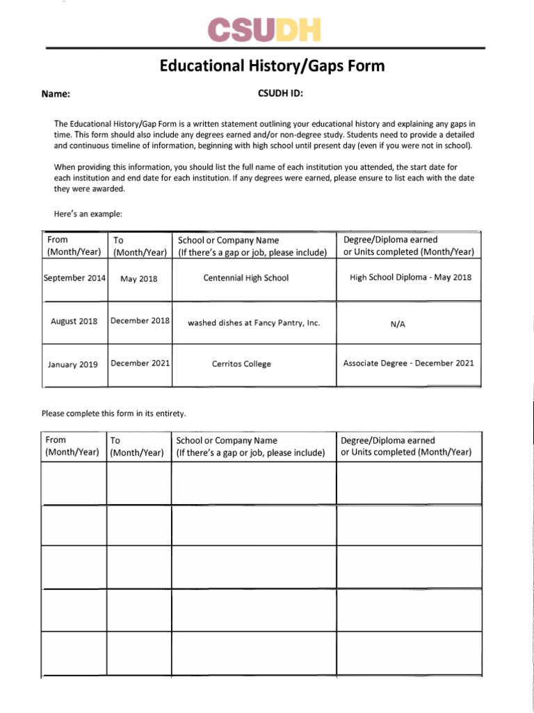 Educational History & Gaps Form | PDF | Career & Growth | Business