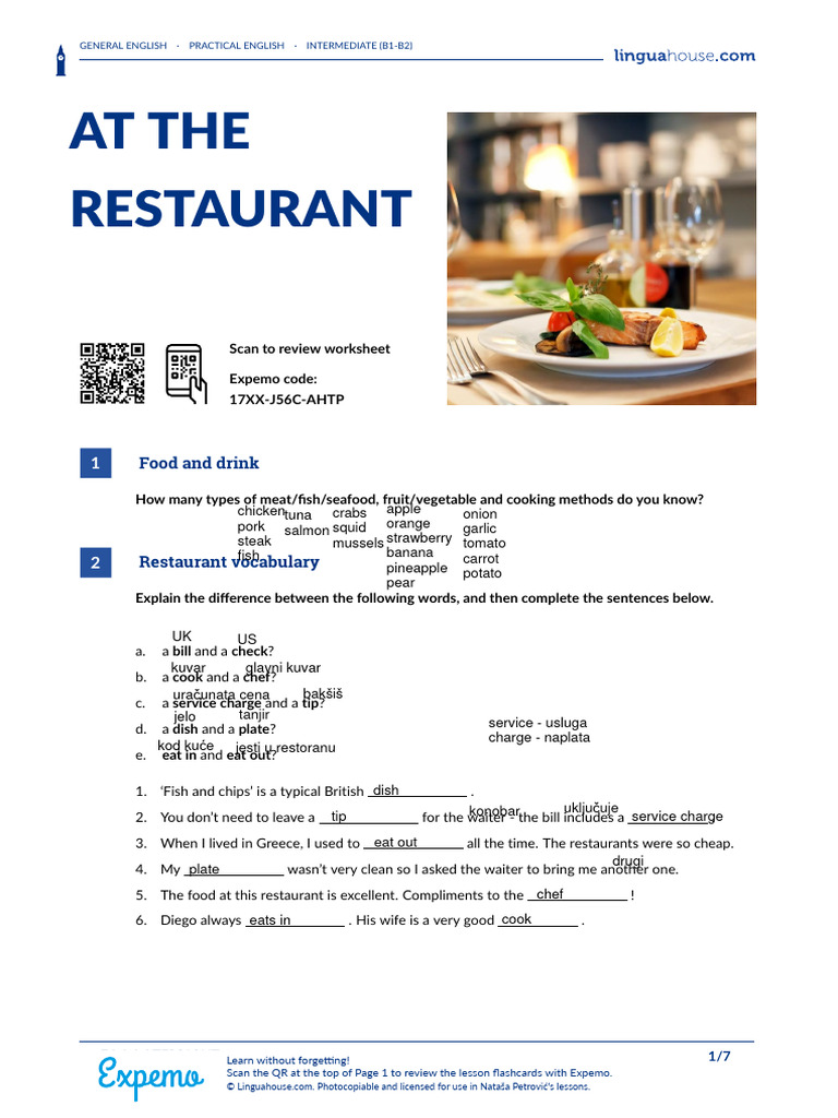 At The Restaurant British English Student Ver2 | PDF | Meal | Restaurants