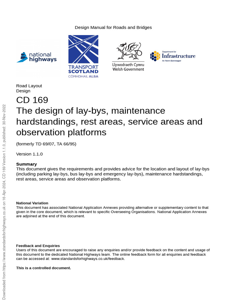 CD 169 The Design of Lay-Bys, Maintenance Hardstandings, Rest Areas, Service Areas and ...