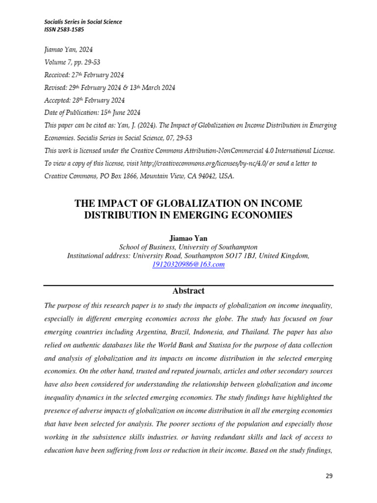The Impact of Globalization On Income Distribution in Emerging ...