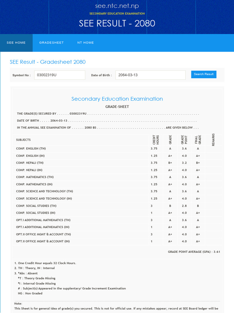 NEPAL TELECOM - SEE - NTC.NET - NP - SEE Results 2080 | PDF | Academia ...