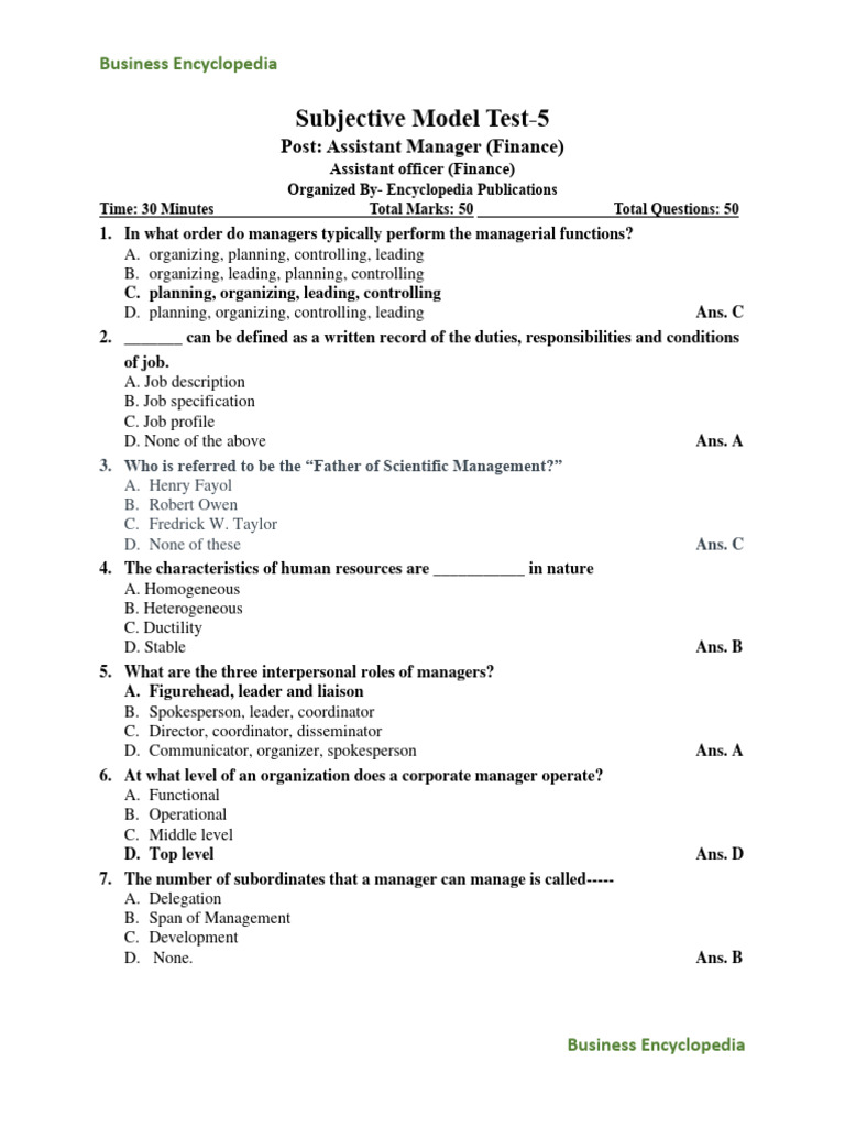 Subjective Model Test - 5 (Question & Solution) | PDF | Organizational ...