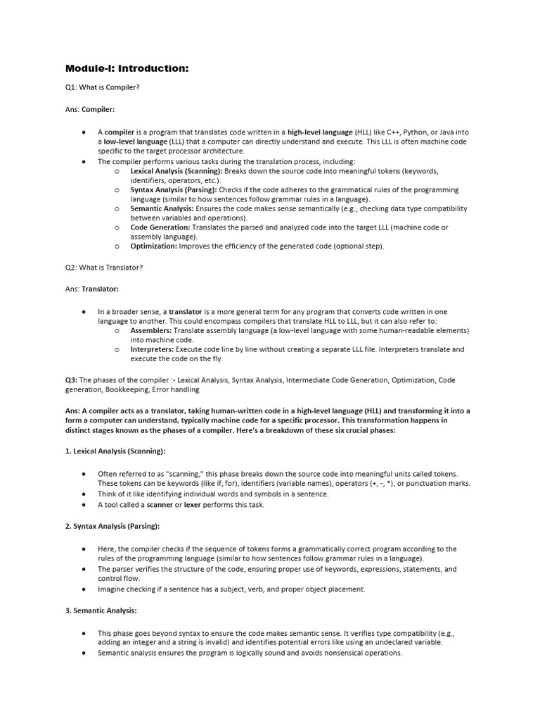 Compiler Design (All Modules) - 01 | PDF | Parsing | Compiler
