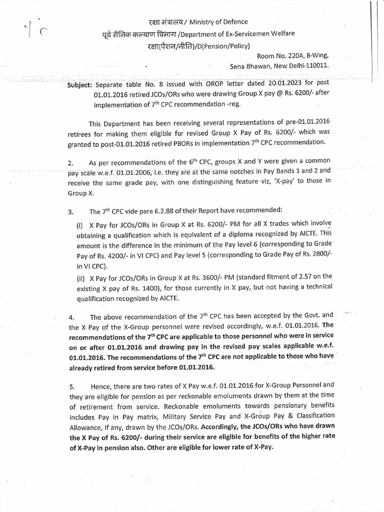 Separate Table No-8 OROP | PDF | Pension | Factor Income Distribution Separate Table No-8 OROP | PDF | Pension | Factor Income Distribution
