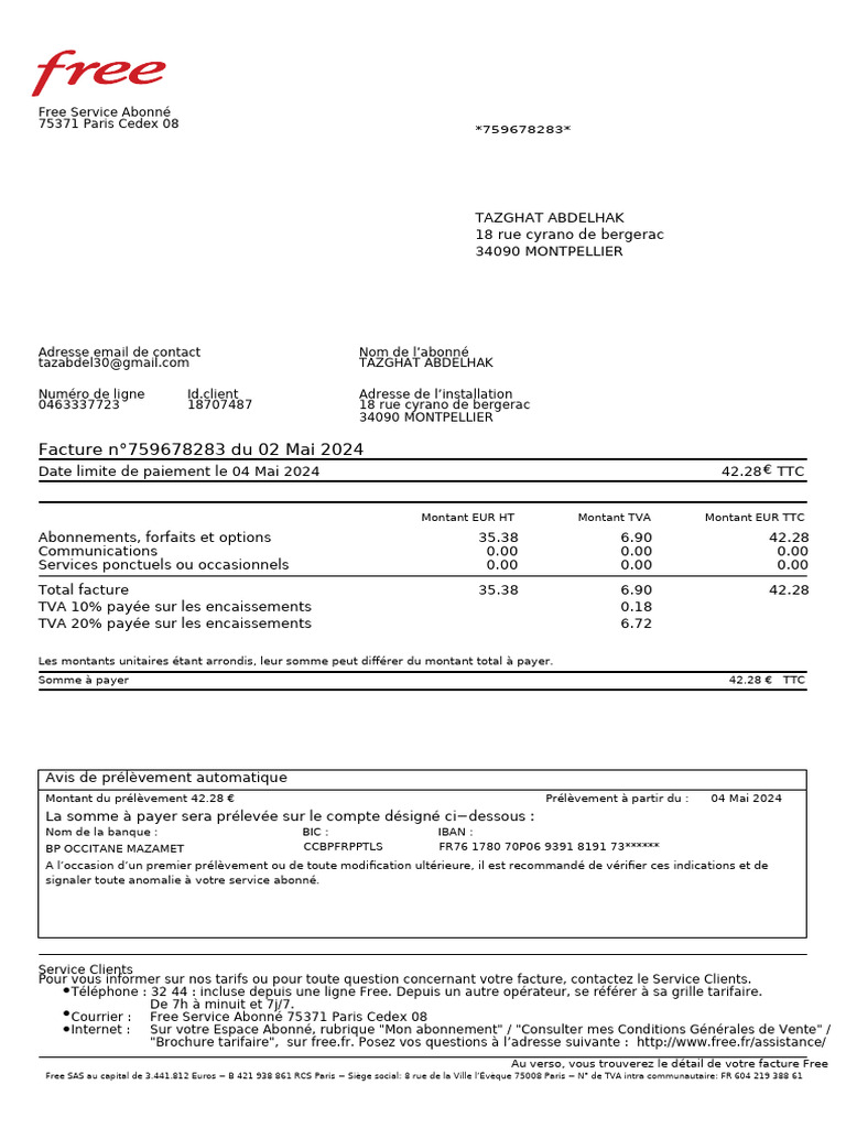 Payer Facture Free par Téléphone | PDF | Taxe sur la valeur ajoutée ...