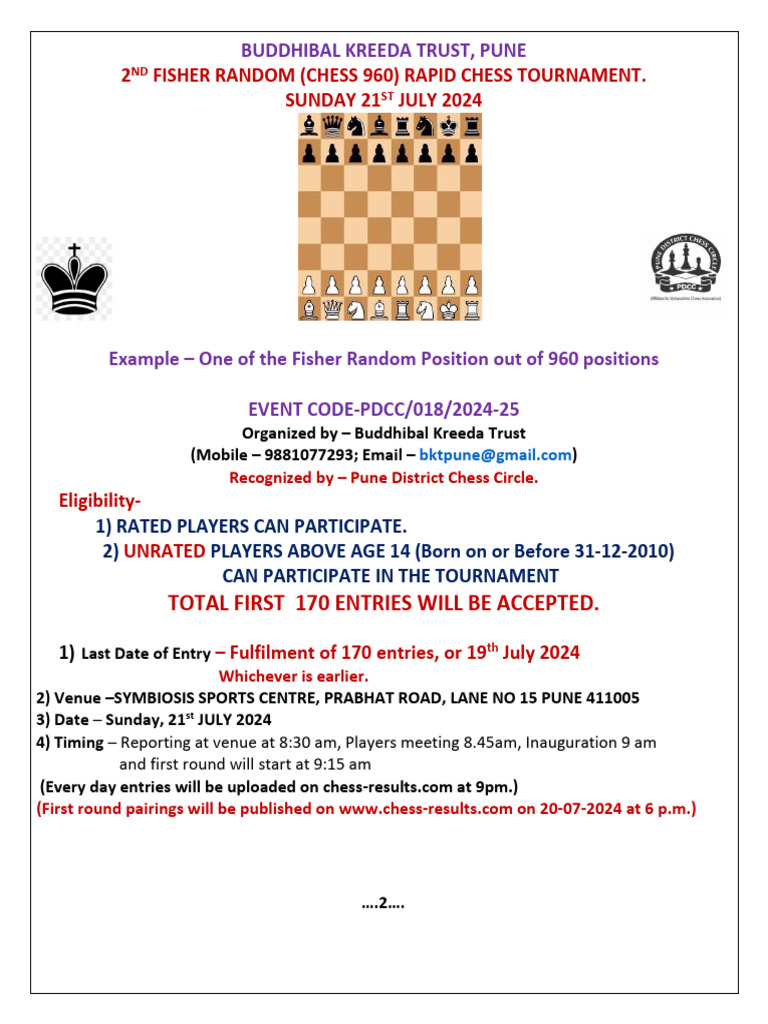 Edited - 2nd Fisher Random Chess TNT 21-07-2024 | PDF | Chess ...