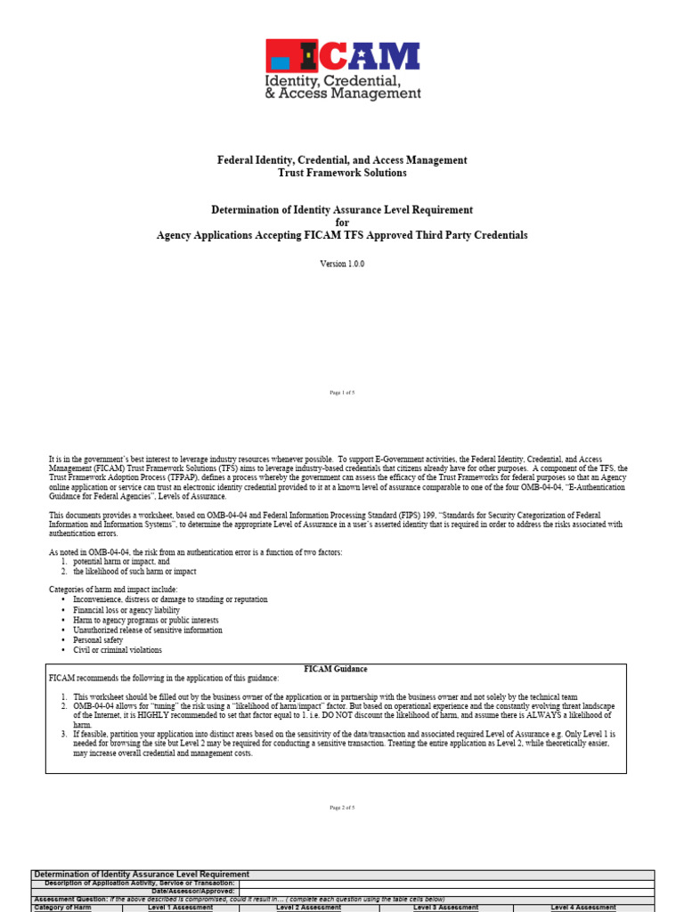 FICAM TFS Determine Required LOA | PDF