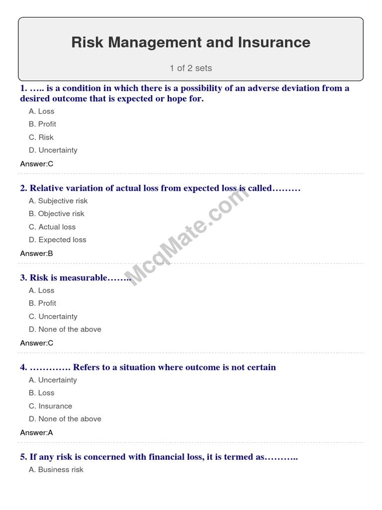 Risk-Management-And-Insurance (Set 1) | PDF | Reinsurance | Insurance