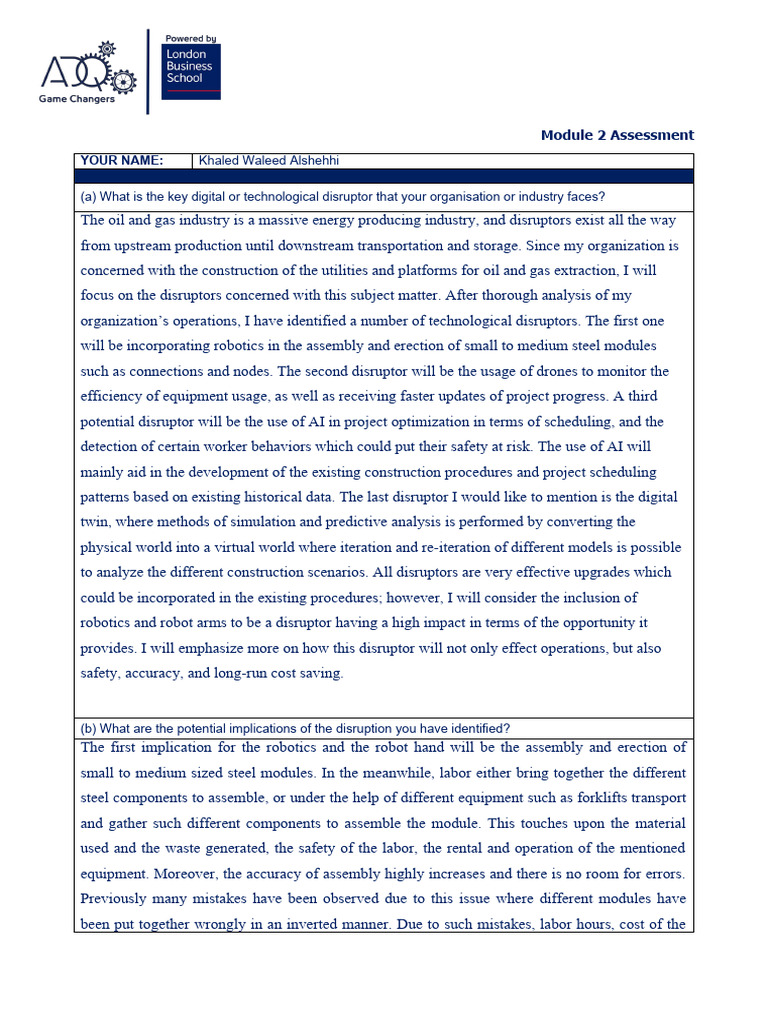 ADQ Game Changers - Module 2 - Assessment Khaled Alshehhi | PDF ...