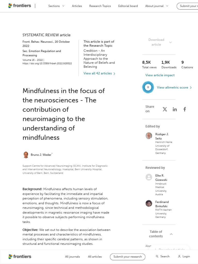 Frontiers - Mindfulness in The Focus of The Neurosciences - The ...
