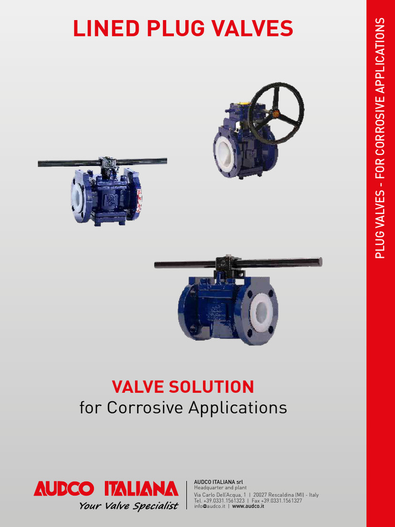 Brochure Lined Plug Valve Anti Corrosion Audco Italiana | PDF | Screw ...