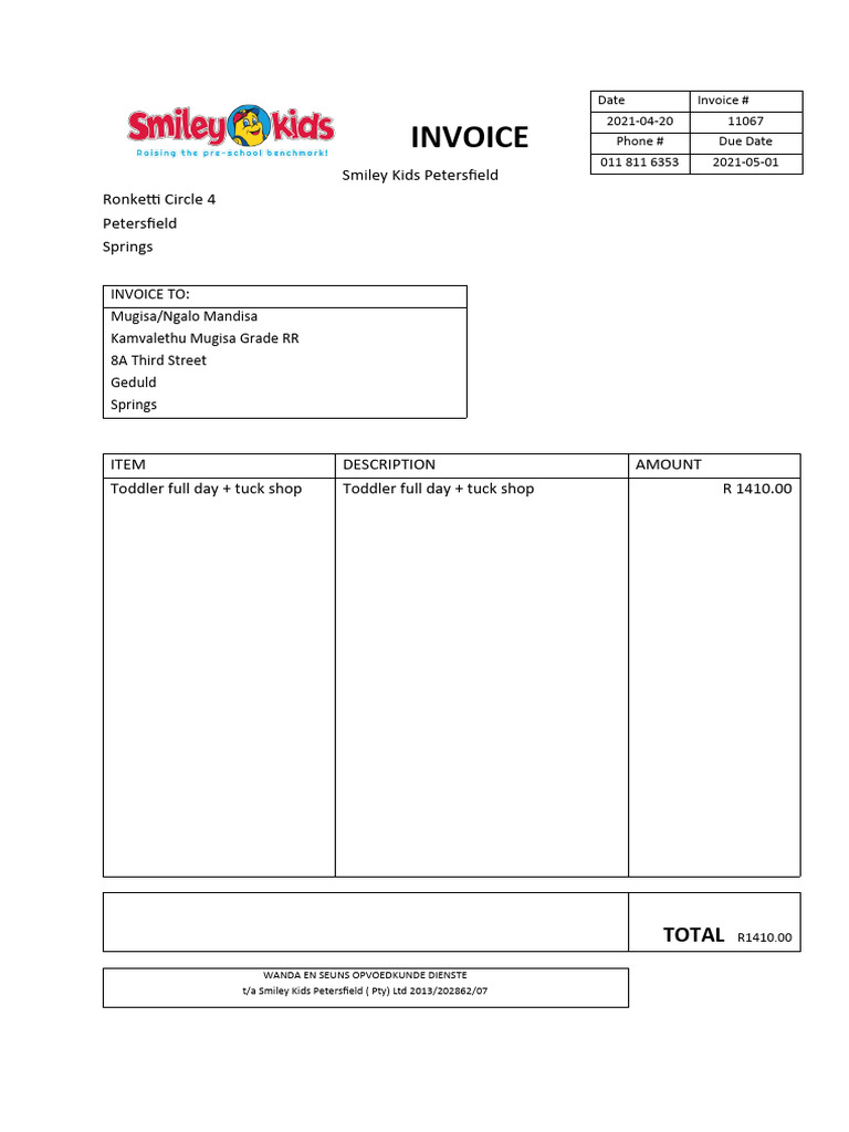 Invoice for Smiley Kids Services | PDF