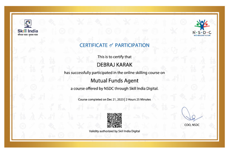 NSDC MFA Certificate | PDF