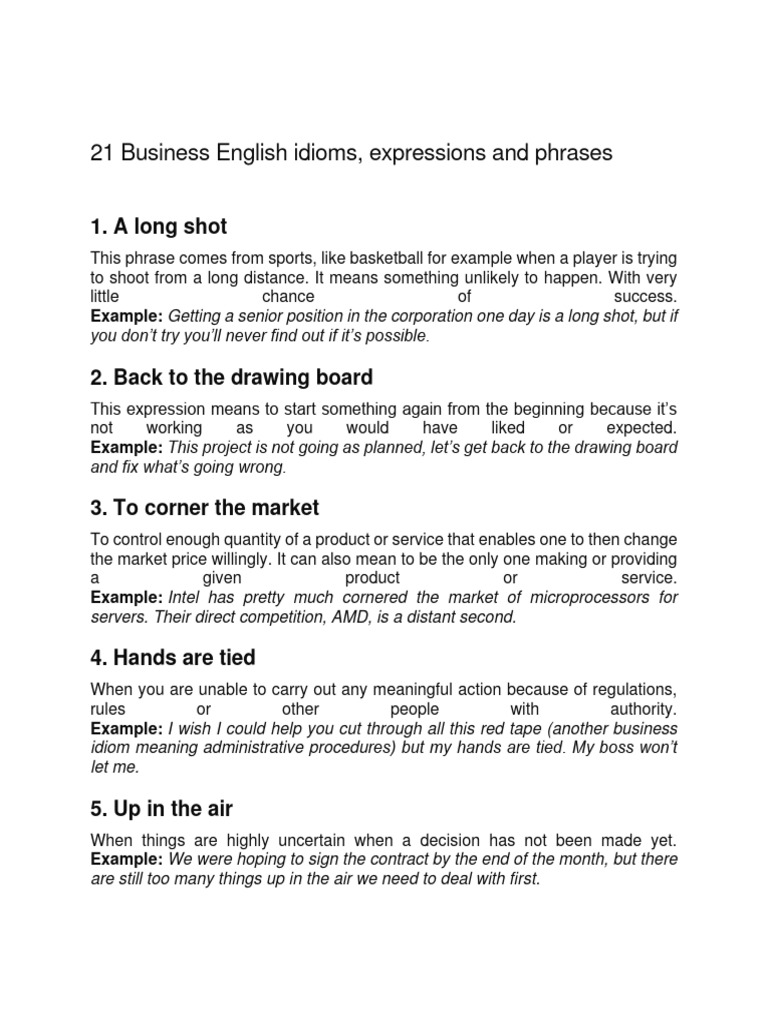 21 Business English idioms | PDF | Business | Economies