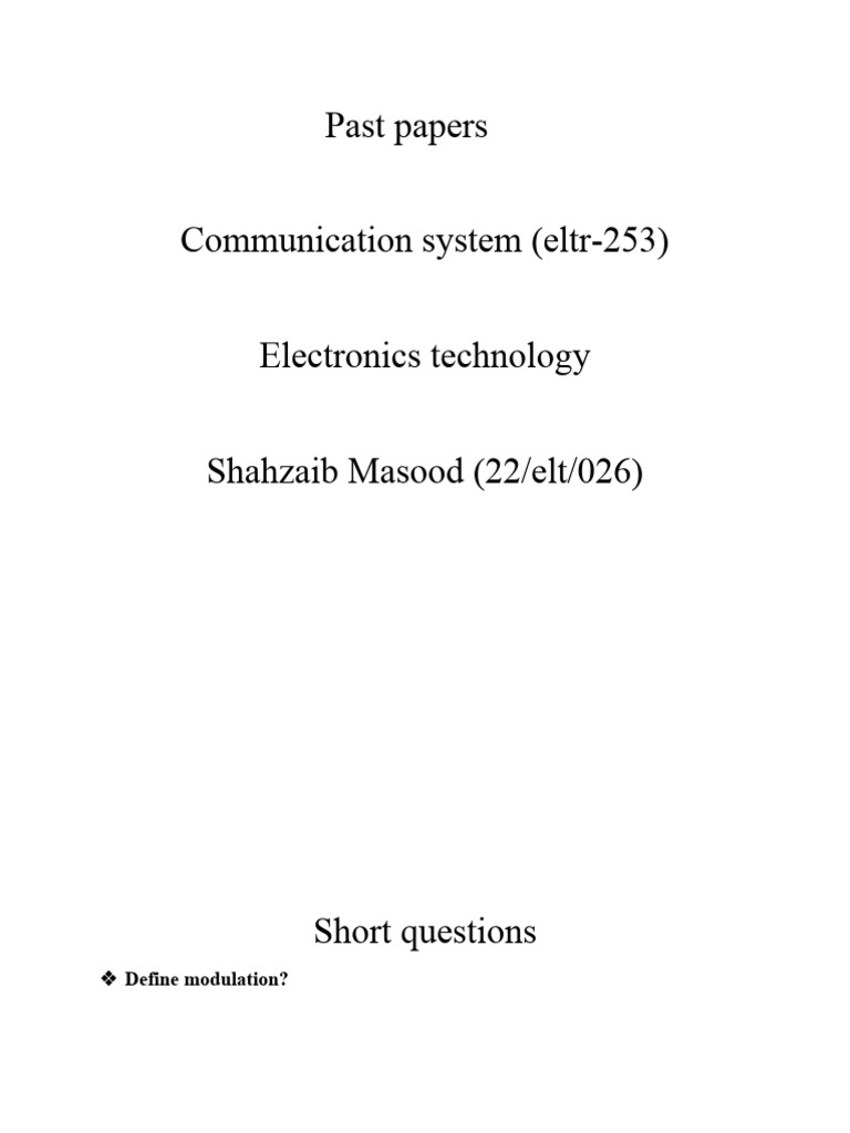 Past Papers 1 | PDF | Frequency Modulation | Modulation