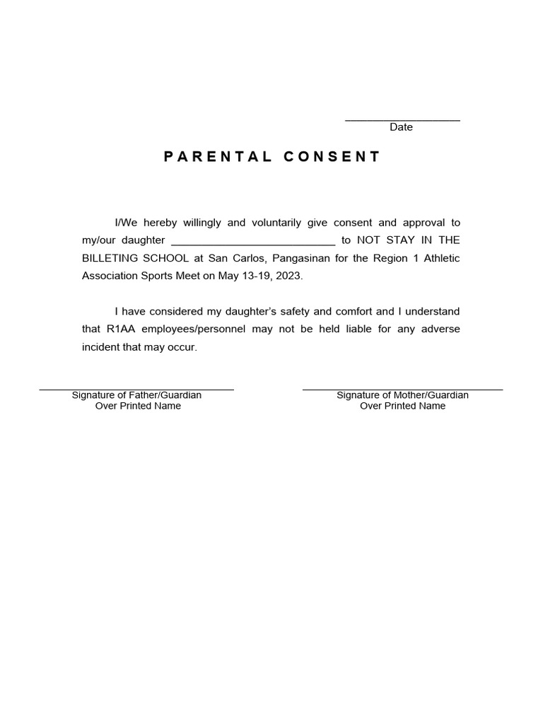 Parental Consent for School Event | PDF | Wellness