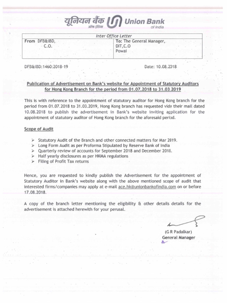 Letter Dit Advertisement Appoint Auditor HK | PDF