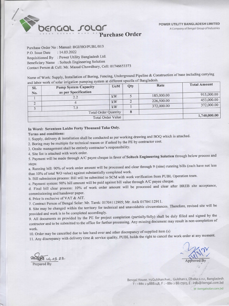 PO For Soltech Engineering (14-3-22) | PDF