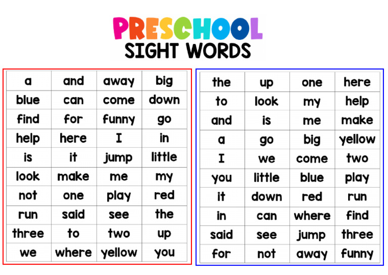 SIGHT WORDS PreK | PDF