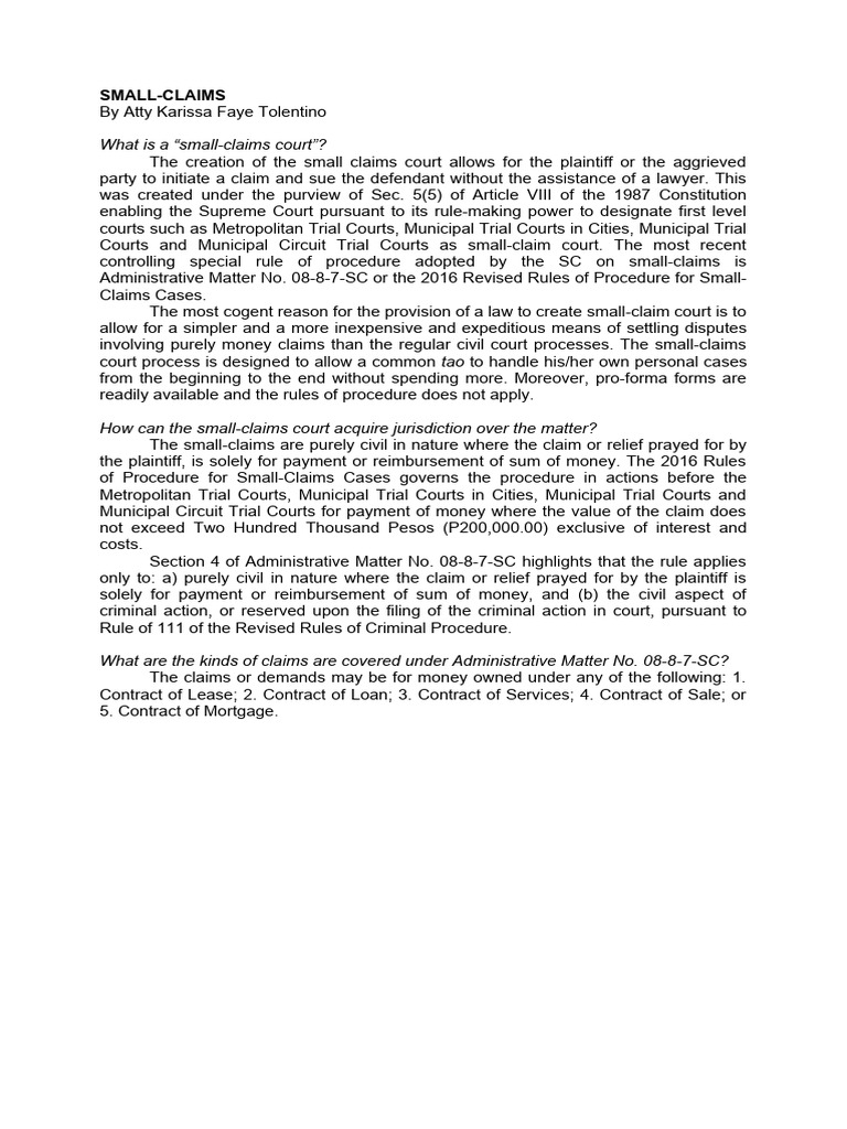 12.20 - Small Claims | PDF | Justice | Crime & Violence