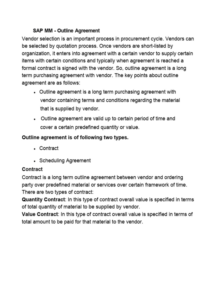 Outline Agreement Sap MM | PDF | Business | Economies