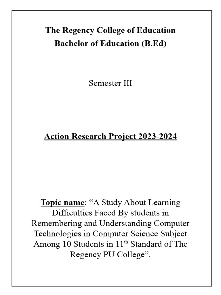 Action Research on Learning Difficulties | PDF | Action Research | Teachers