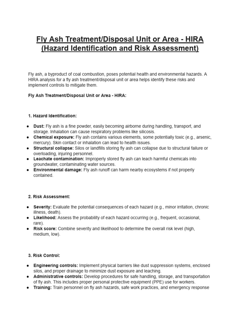Fly Ash Treatment - Disposal | PDF | Hazards | Risk