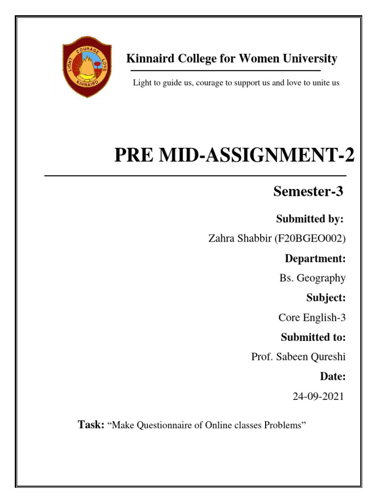 Zahra Shabbir (F20BGEO002) English-3 PRE Mid Assignment 2 | PDF ...