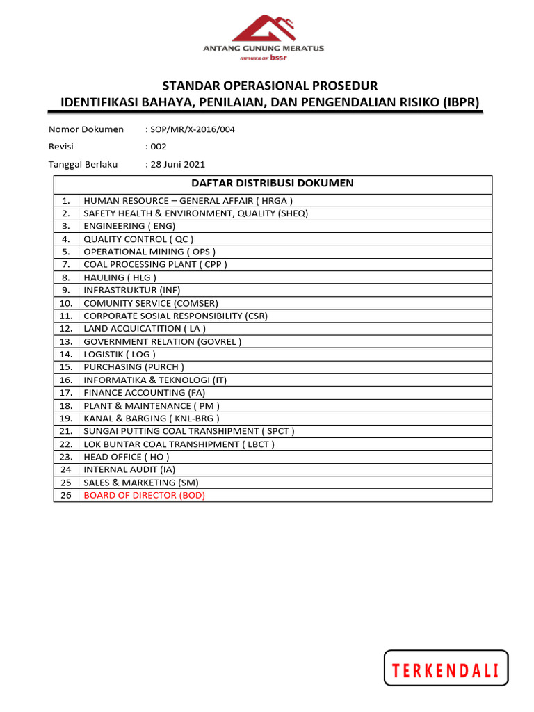 Lampiran 8. Prosedur Manajemen Risiko - SOP IBPR Rev002.pdf (AGM) | PDF