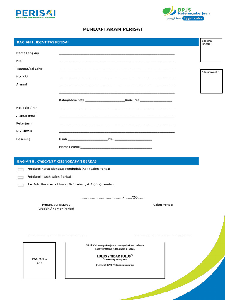 Formulir Pendaftaran Perisai (Baru) | PDF