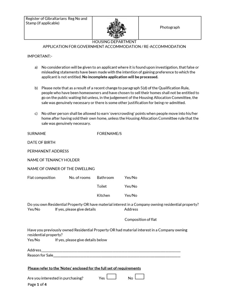 Application For Government Re-Accommodation | PDF | Identity Document ...