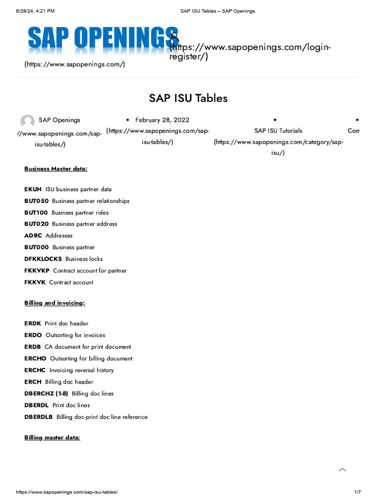 SAP ISU Tables - SAP Openings | PDF | Computing | Software
