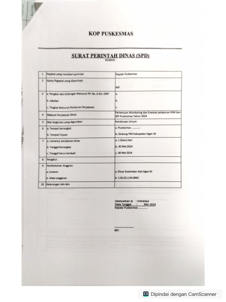 Contoh Surat Tugas Dan SPPD Puskesmas | PDF