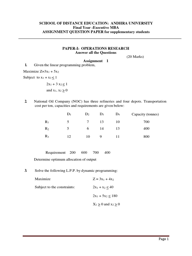 Executive MBA Final Year Assignments For Supplementary Students | PDF ...