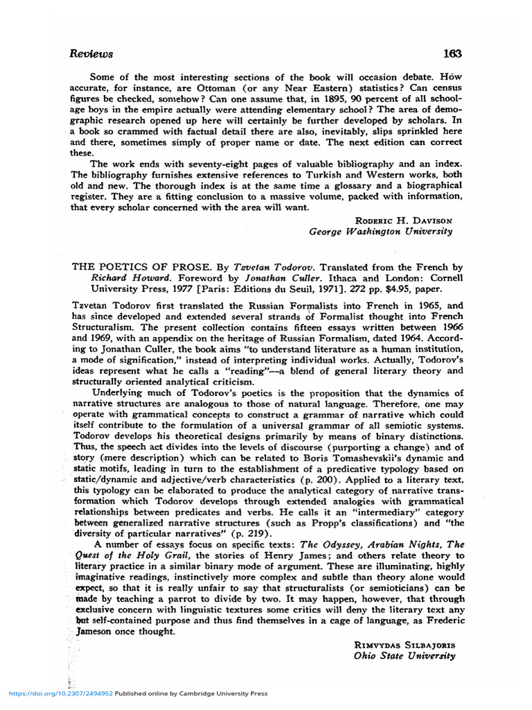 The Poetics of Prose - Tzvetan Todorov | PDF | Narrative | Semiotics